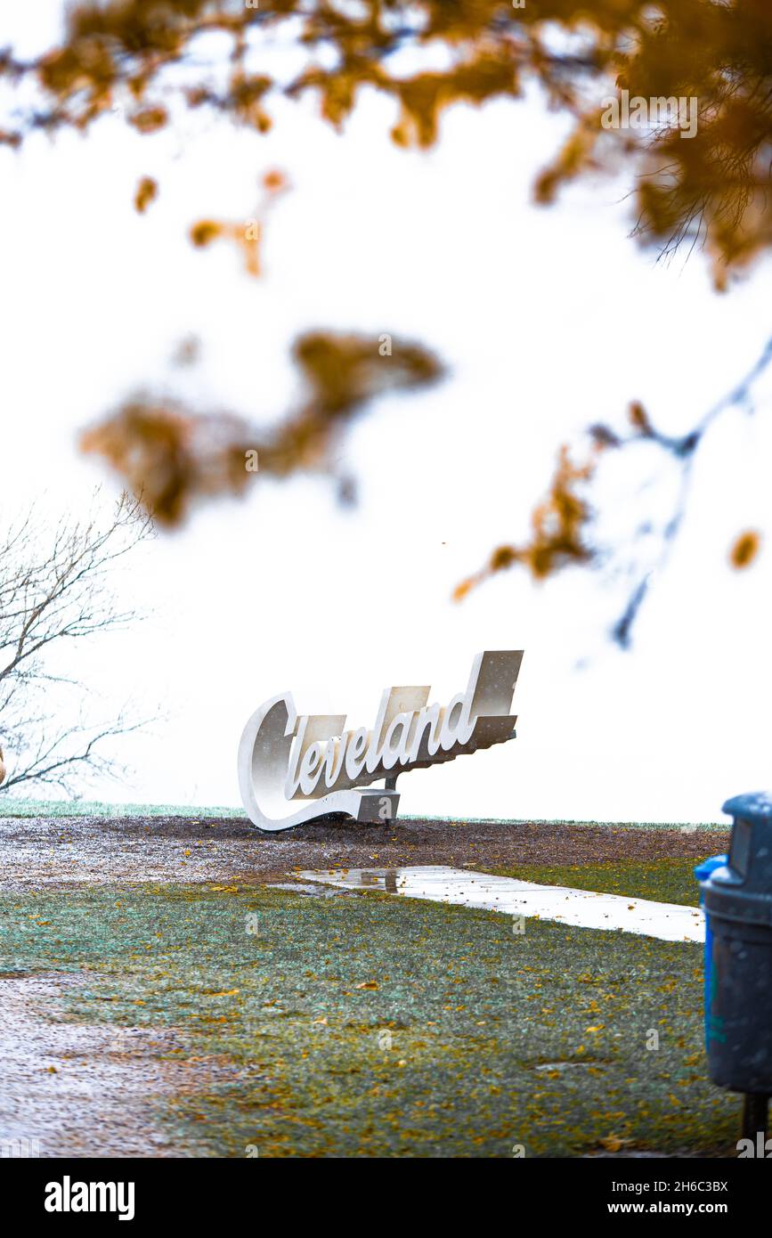 Cleveland Sign with Snow Stock Photo - Alamy