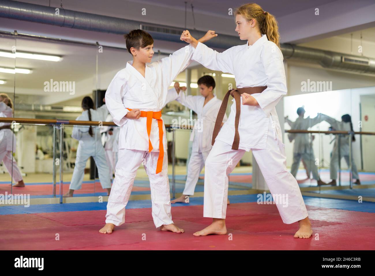 Karate kids training in gym Stock Photo - Alamy