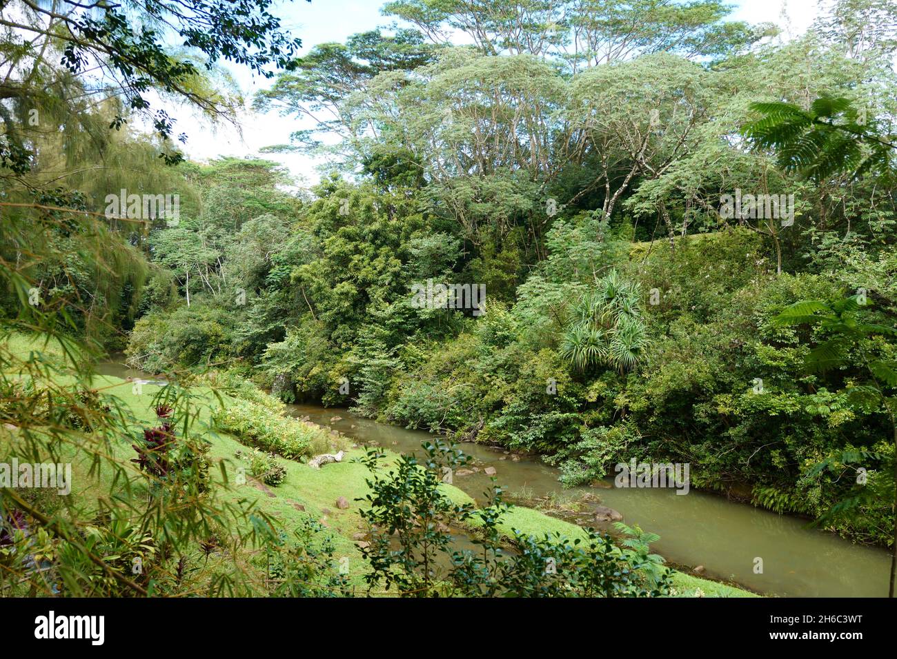 Stone dam valley on Common Grounds near Kilauea on Kauai Stock Photo ...