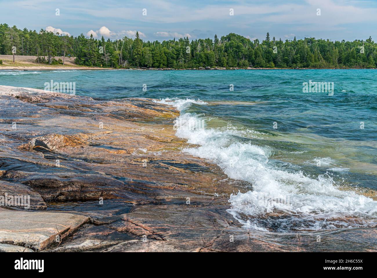 Surf at rocky promontory in Superior Lake Park. Canada Stock Photo - Alamy