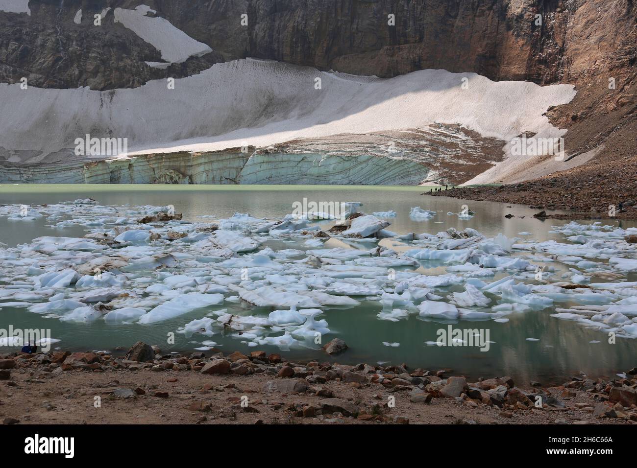 The glacial pool that has forms under the Angel Glacier as it melts ...