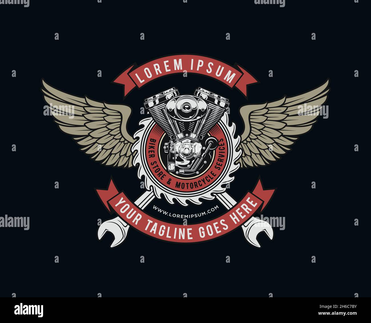 Vector vintage motorcycle repair logo. Retro label with wrenches ...