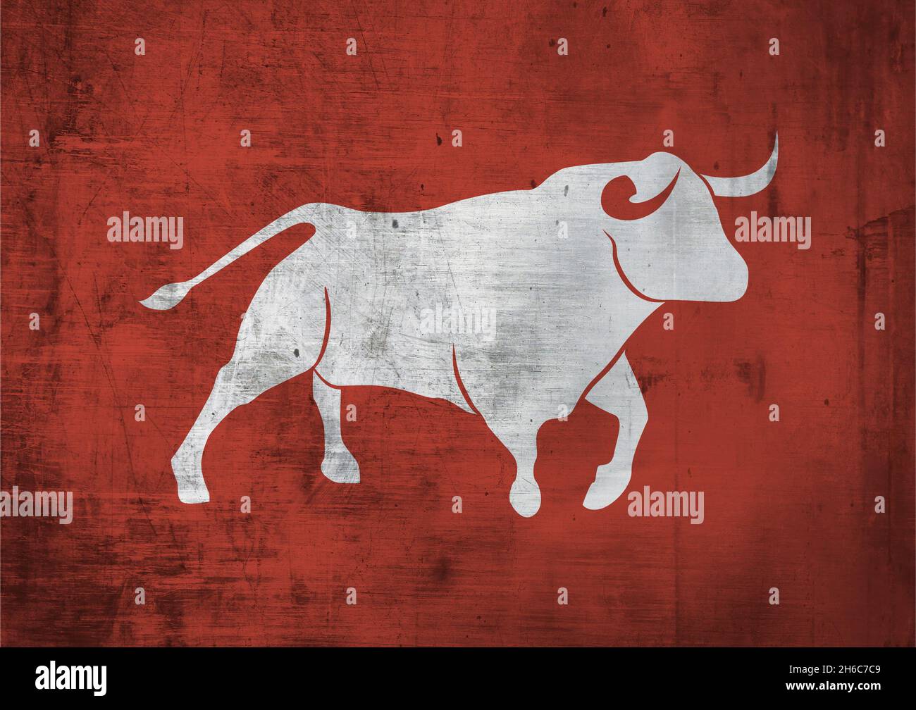 Majestic Bull rush and running with red textured, minimal concept and ...