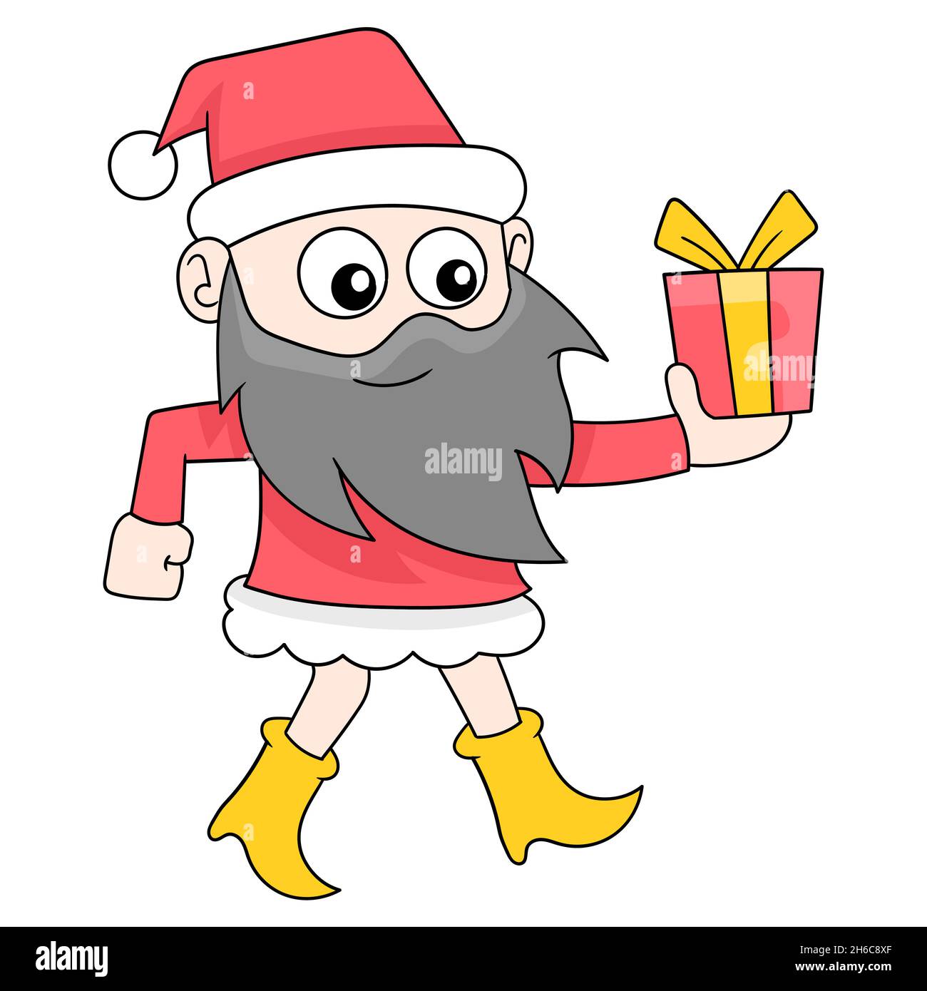 the santa claus dwarf is walking carrying christmas gifts, vector ...