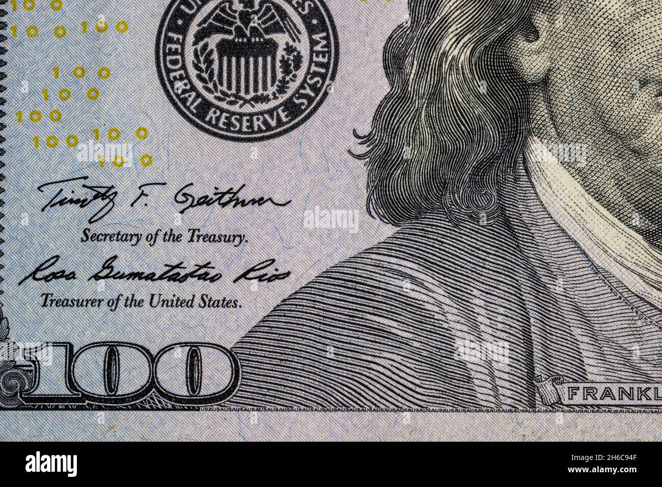 Macro shot of details on dollar banknote as money, business background ...