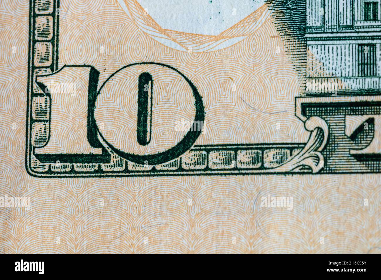 Macro shot of details on dollar banknote as money, business background ...