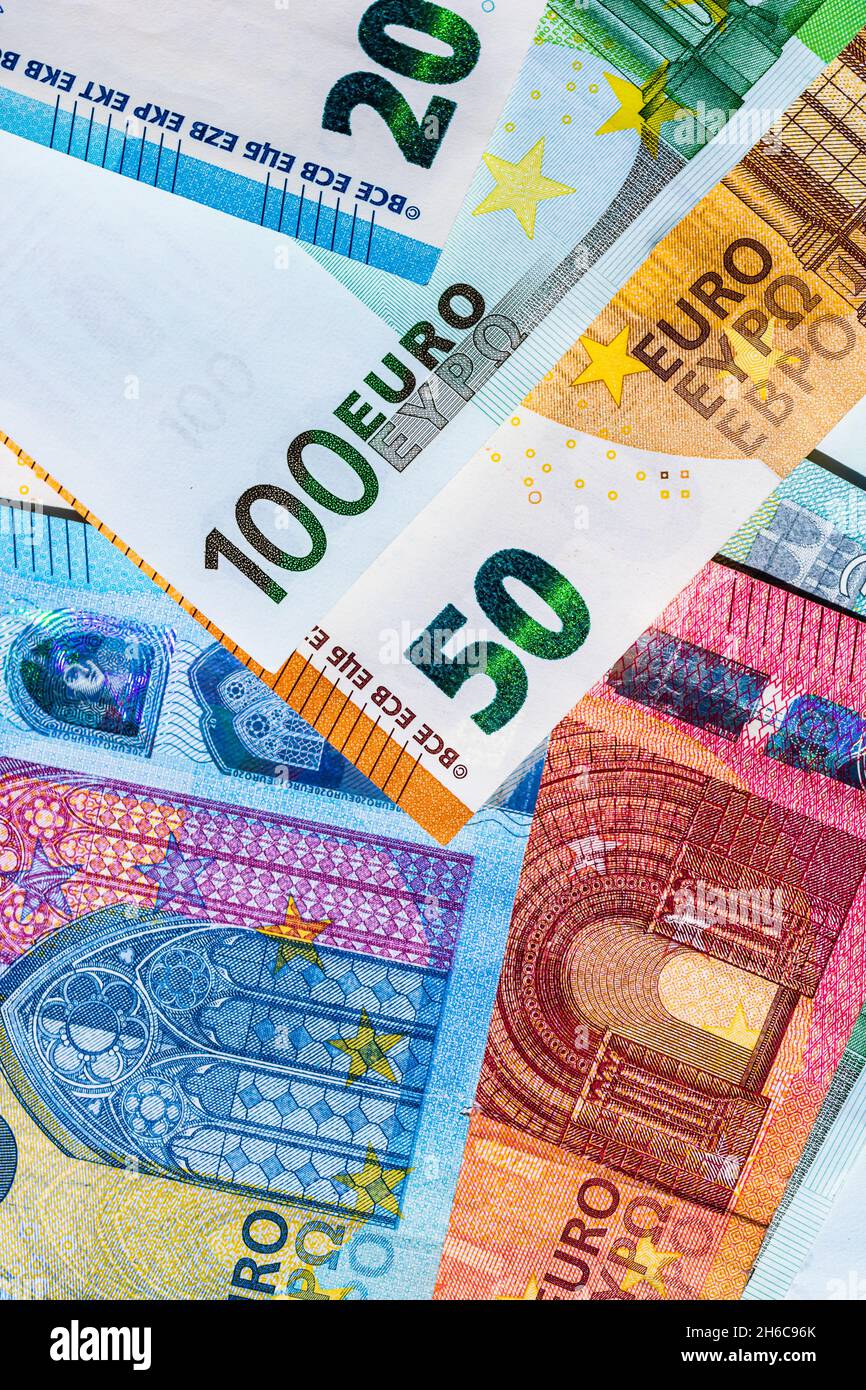 Vertical shot of details of banknotes as money, business background ...