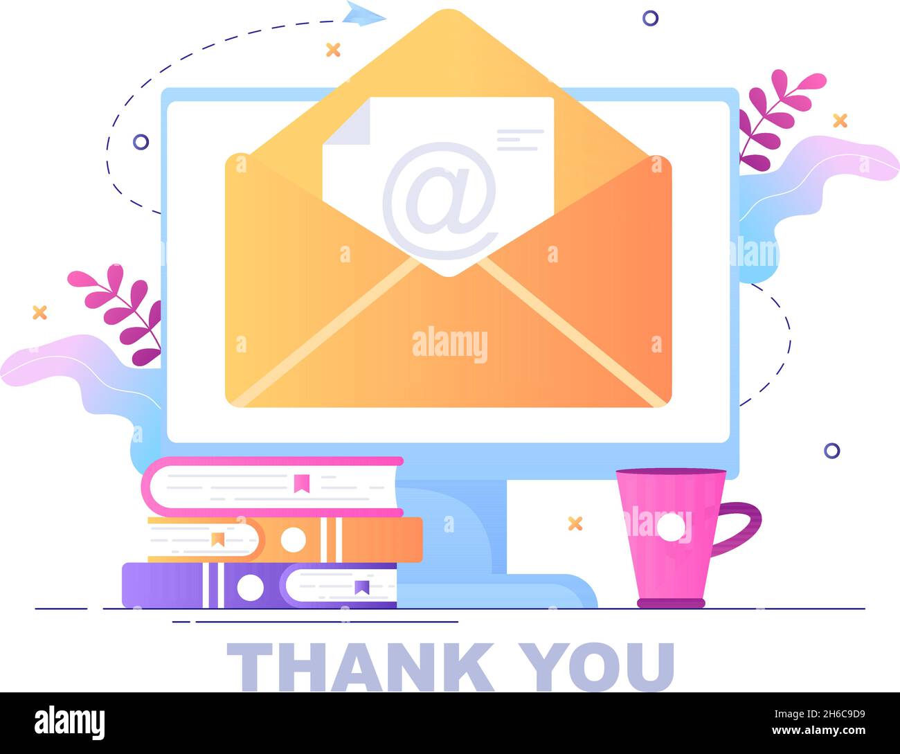 Email Thank You Banner Flat Illustration with Envelope Greeting Card ...