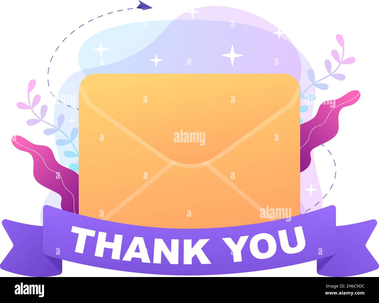 Email Thank You Banner Flat Illustration with Envelope Greeting Card ...