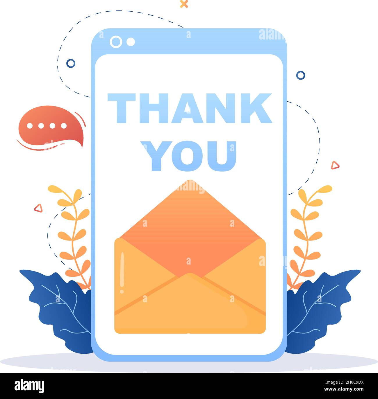 Email Thank You Banner Flat Illustration with Envelope Greeting Card ...