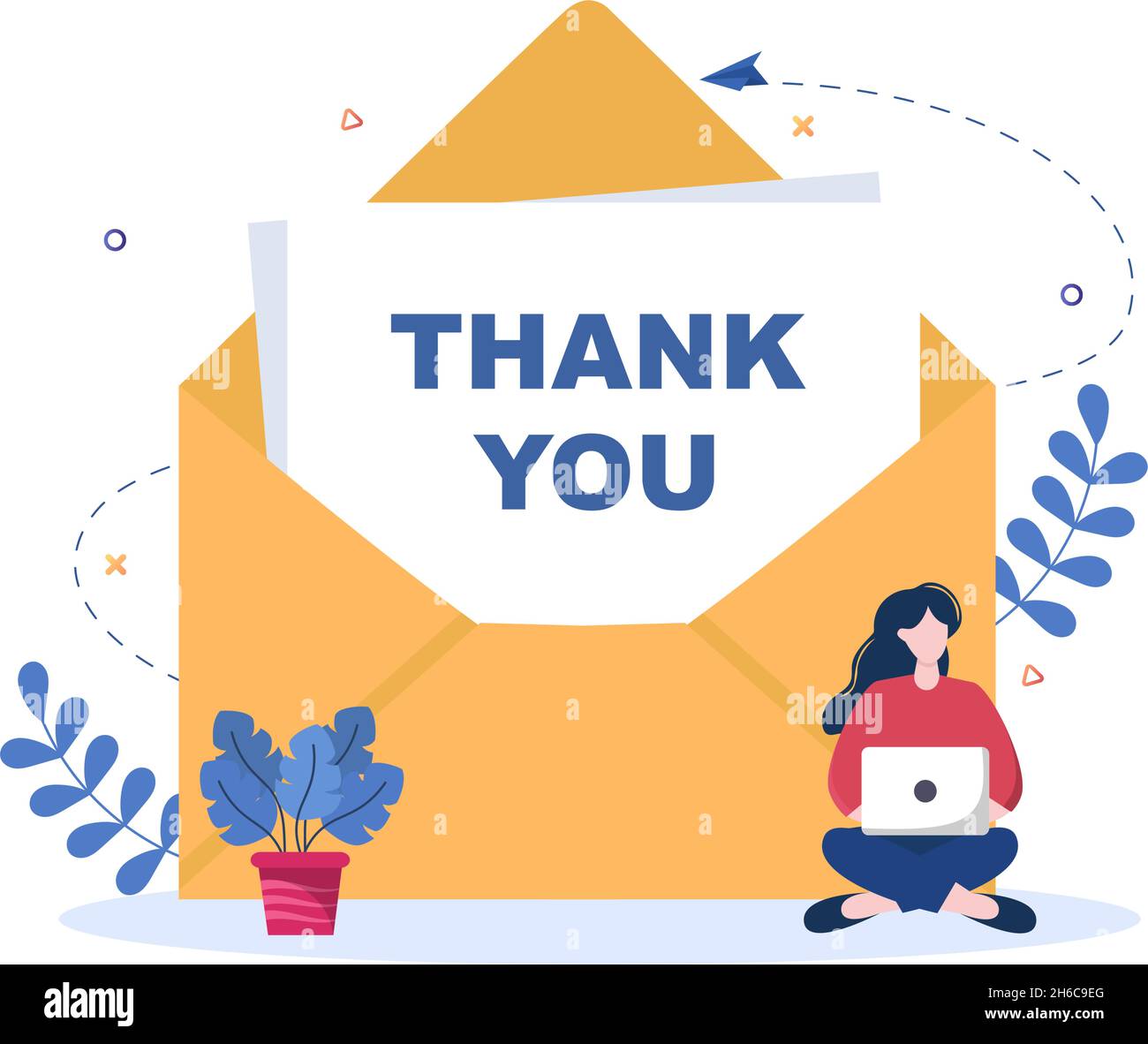 Email Thank You Banner Flat Illustration with Envelope Greeting Card ...