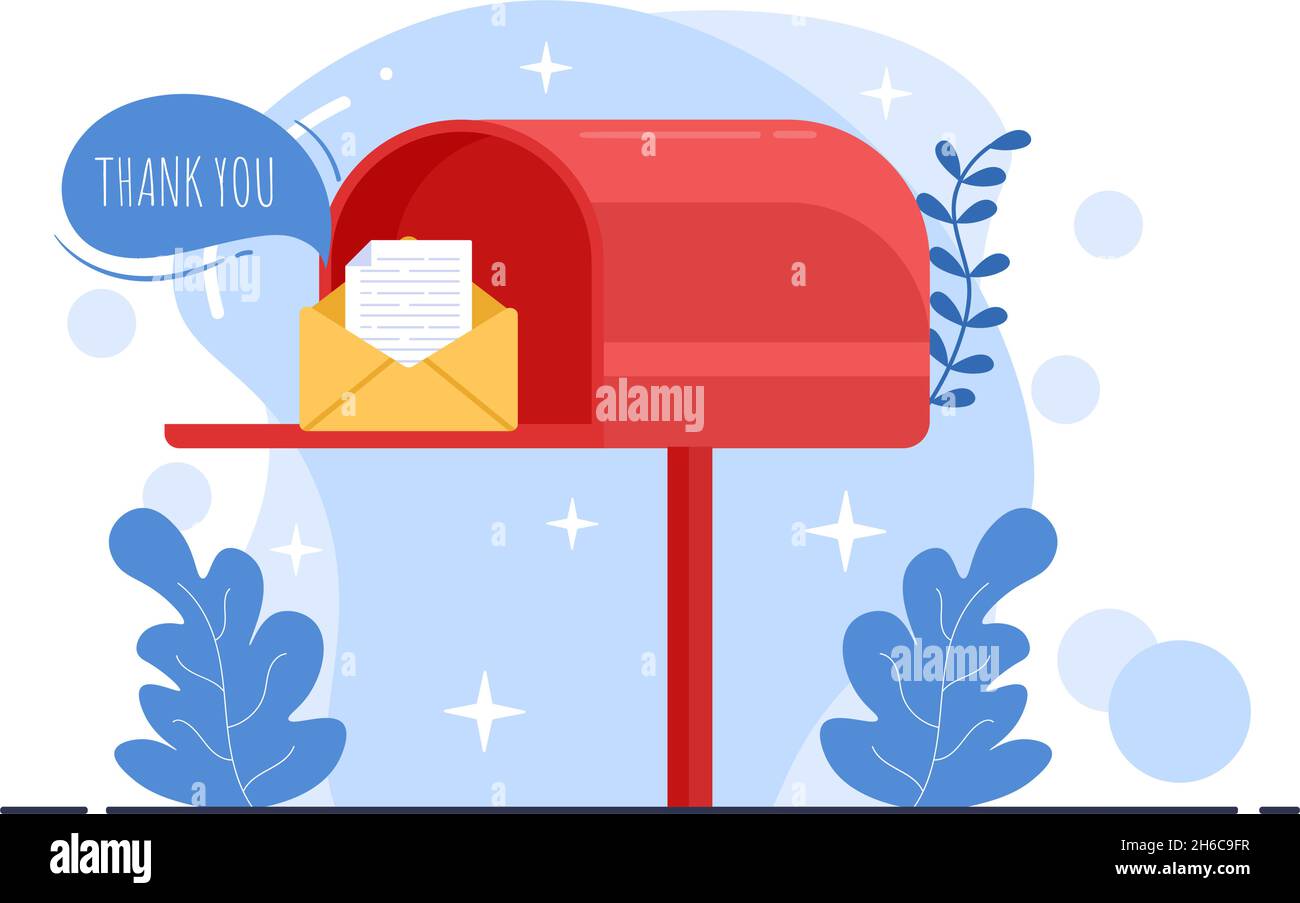 Email Thank You Banner Flat Illustration with Envelope Greeting Card ...