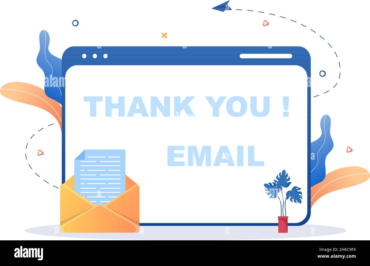 Email Thank You Banner Flat Illustration with Envelope Greeting Card ...