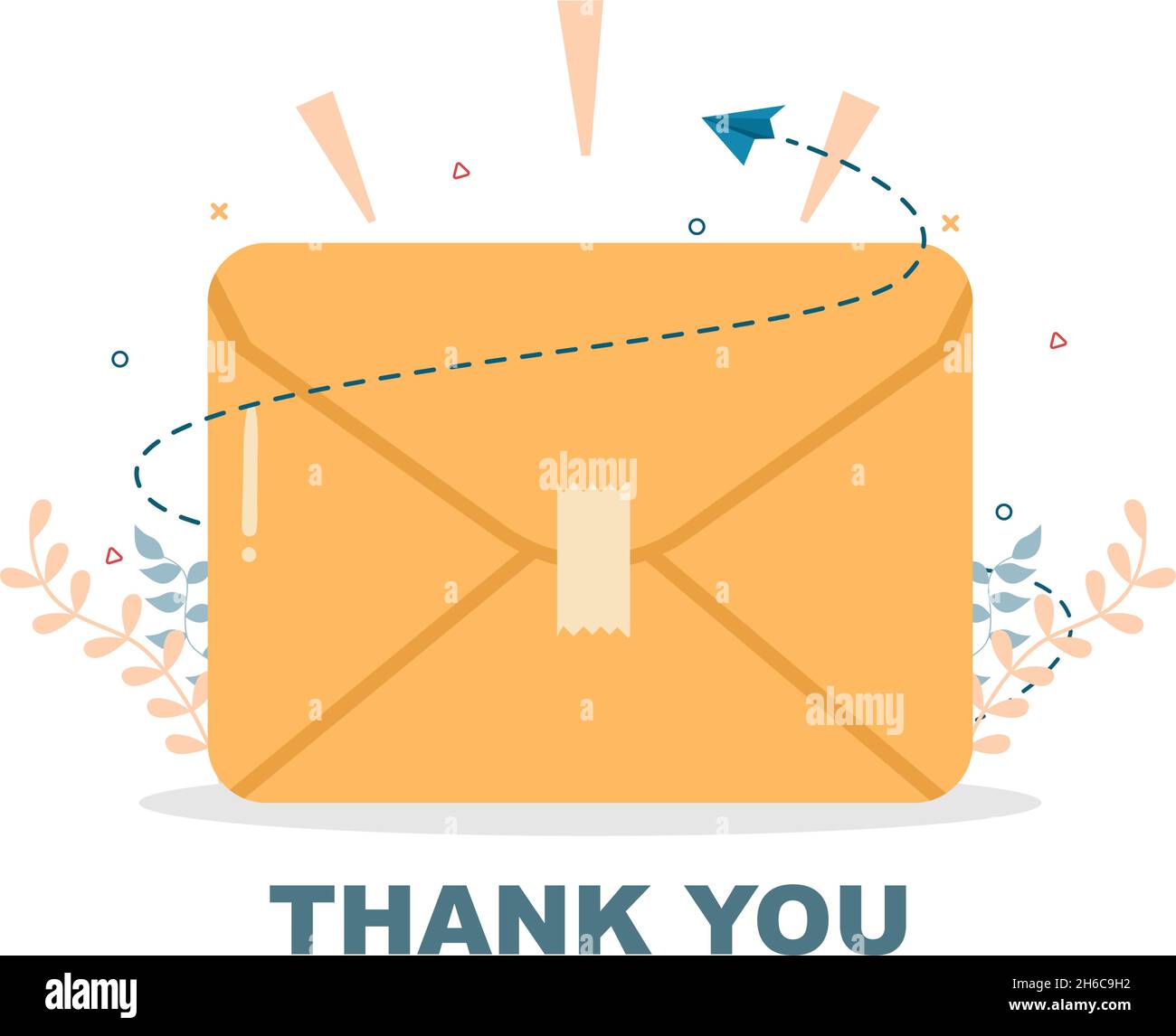 Email Thank You Banner Flat Illustration with Envelope Greeting Card ...