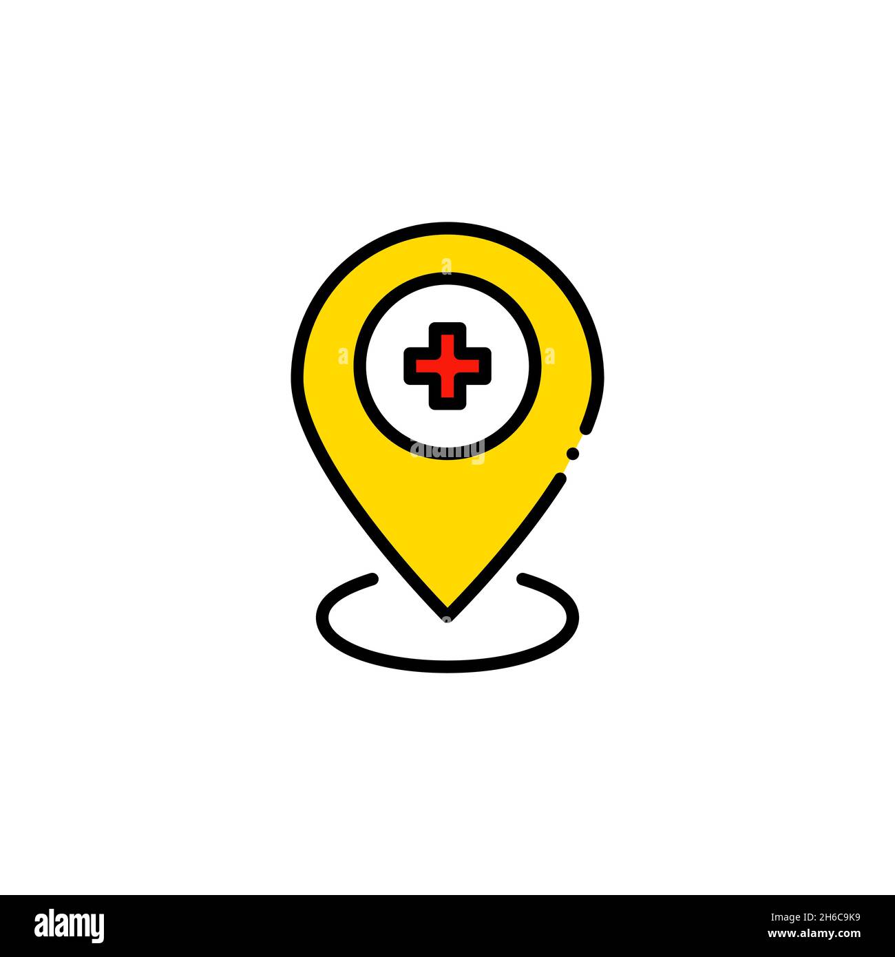 Map pointer with a cross sign. Medical assistance and hospital location. Pixel perfect, editable ...