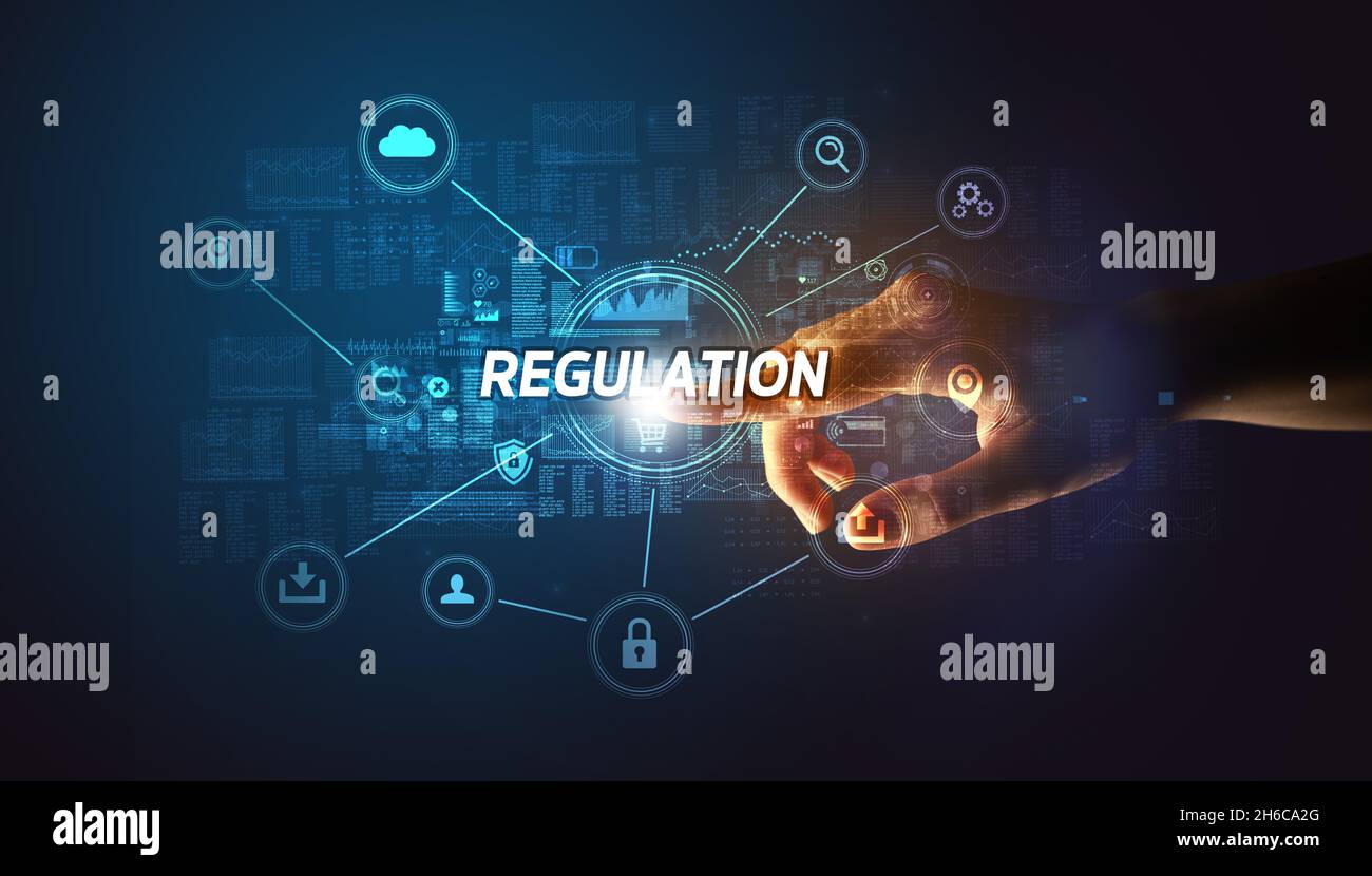 Hand touching cybersecurity button concept Stock Photo - Alamy