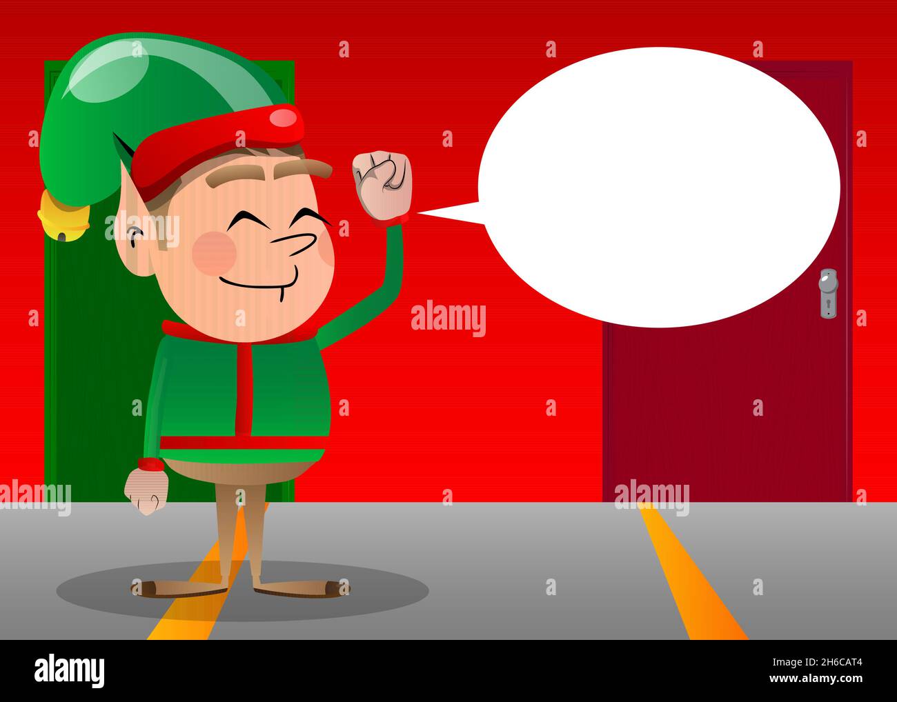 Christmas Elf making power to the people fist gesture. Vector cartoon ...