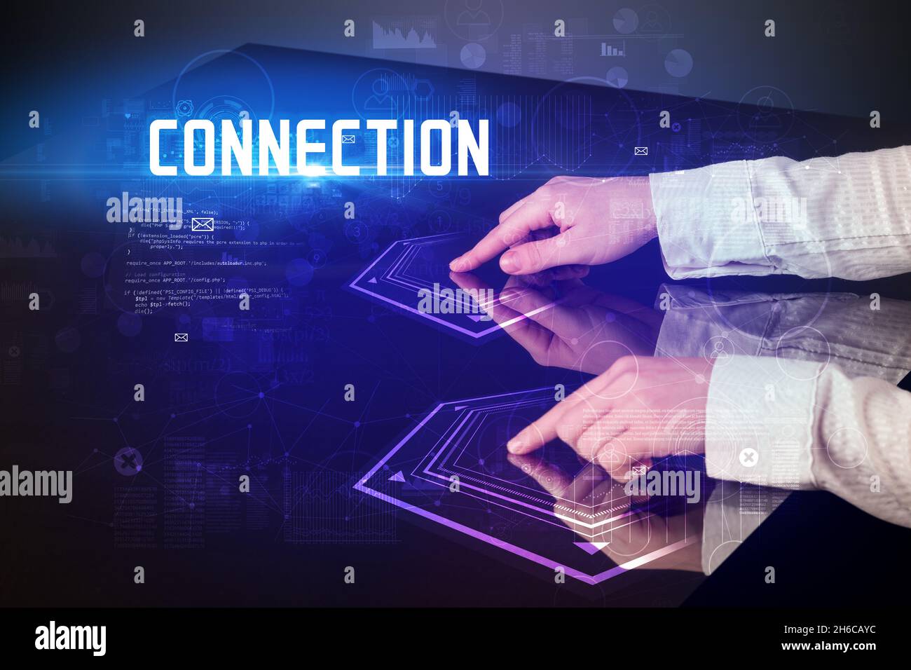 Hand touching digital table concept Stock Photo - Alamy