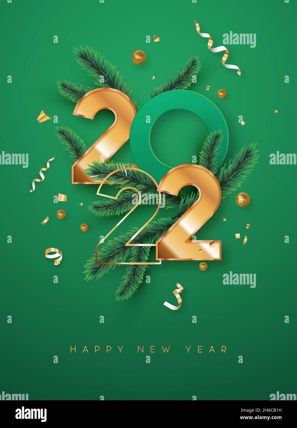 Happy New Year 2022 greeting card illustration. Realistic 3d gold ...
