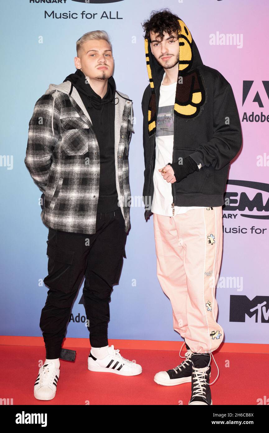 Budapest, Hungary. November 14, 2021, Desh and Azahriah attend the MTV ...