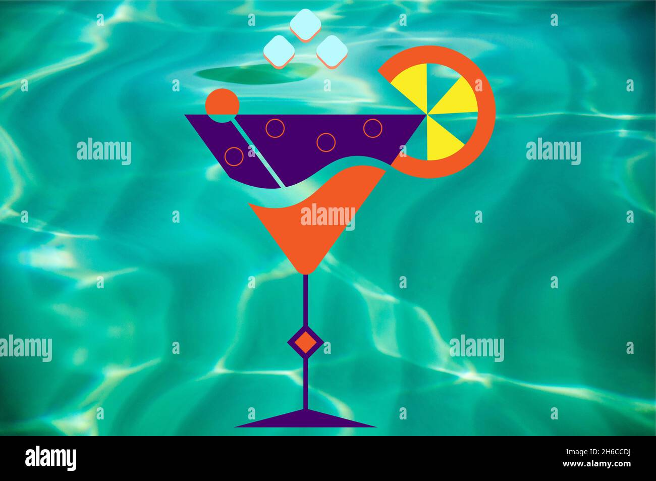 minimalistic summer cocktail logo with lemon slice and ice floes ...
