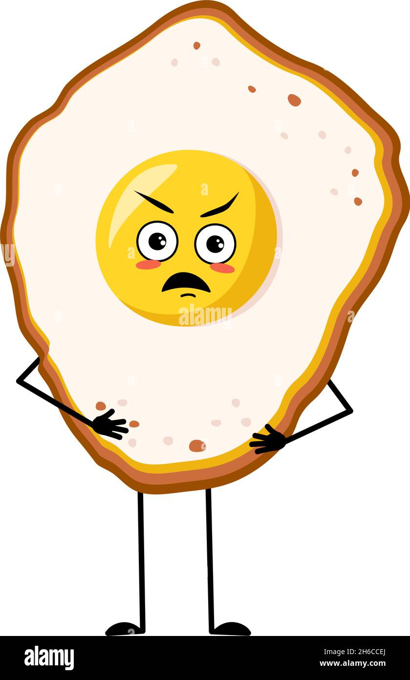 Cute character scrambled eggs with yolk and protein, with angry ...