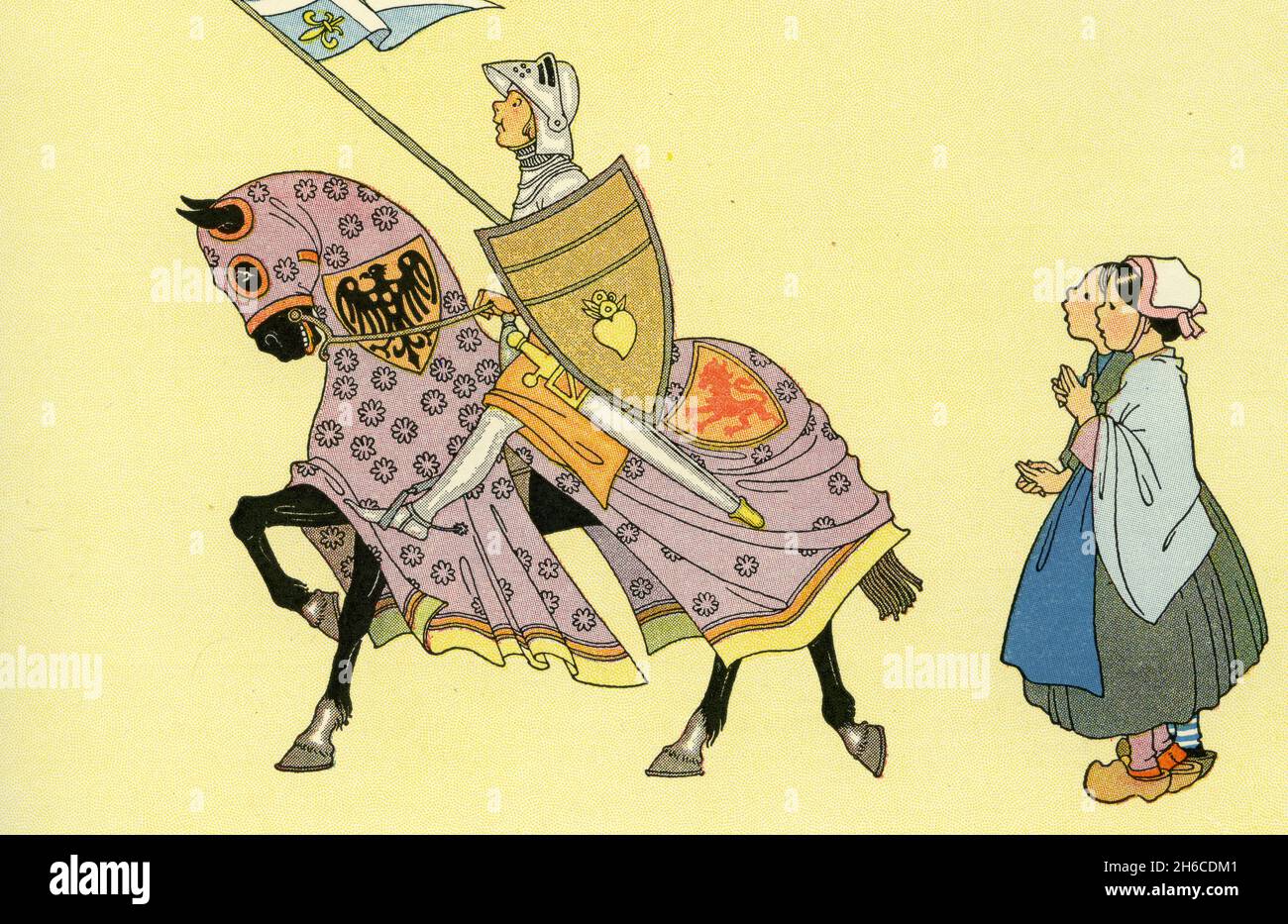 Quaint illustration of tradiitonal life in France, with a medieval ...