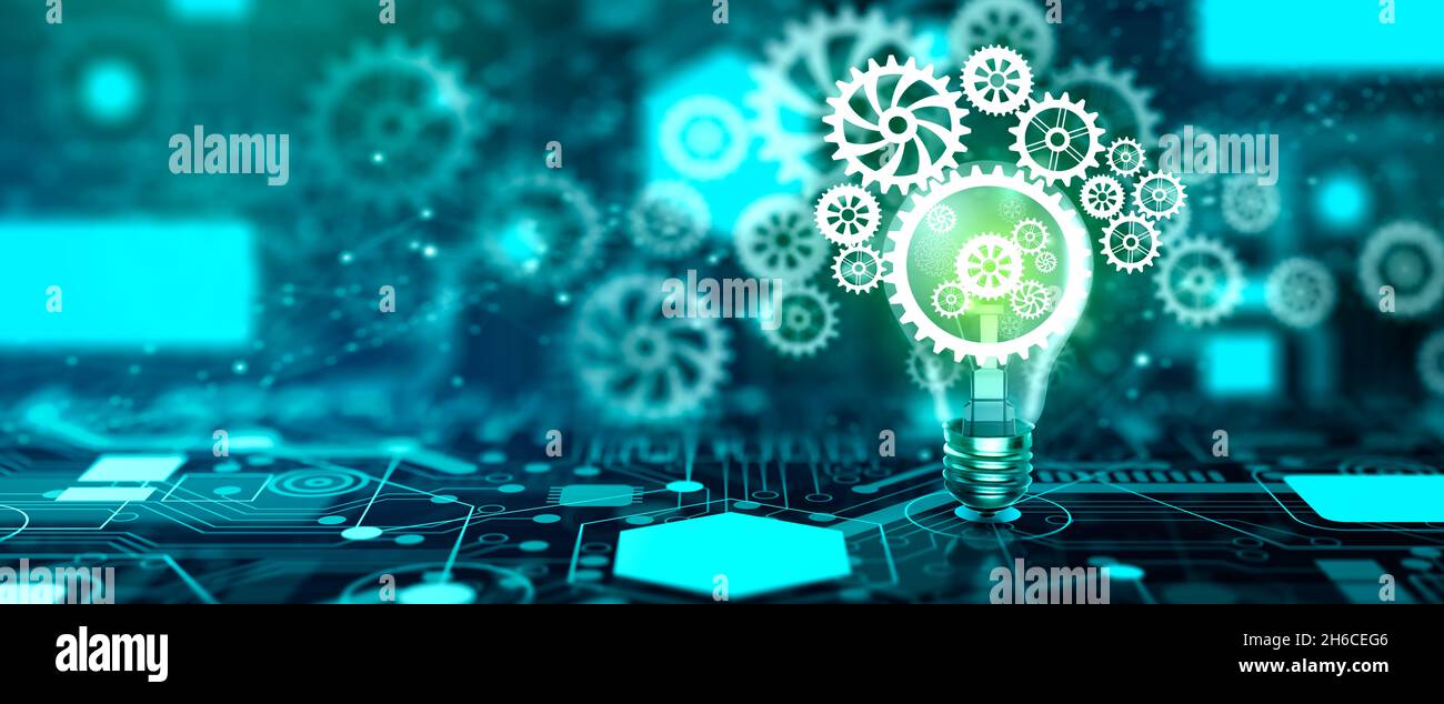 Light bulb with cog inside. Business idea bulb gear icon network ...