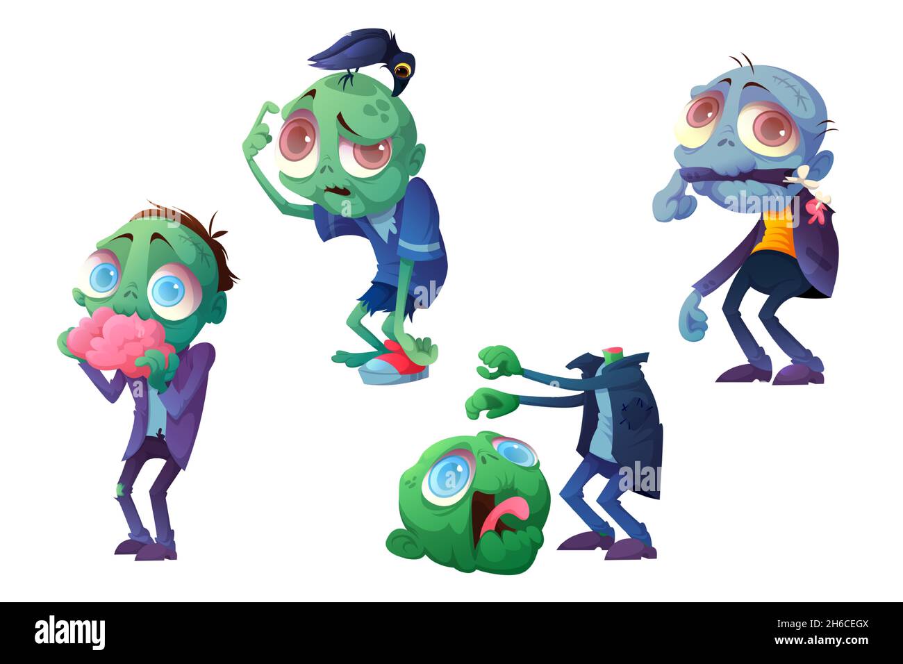 Scary zombie character in different poses isolated on white background ...