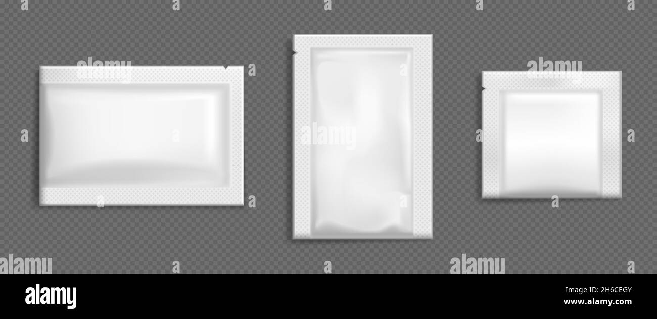 Sachet, pouch vector bags mockup, wet wipes white paper or foil packs ...