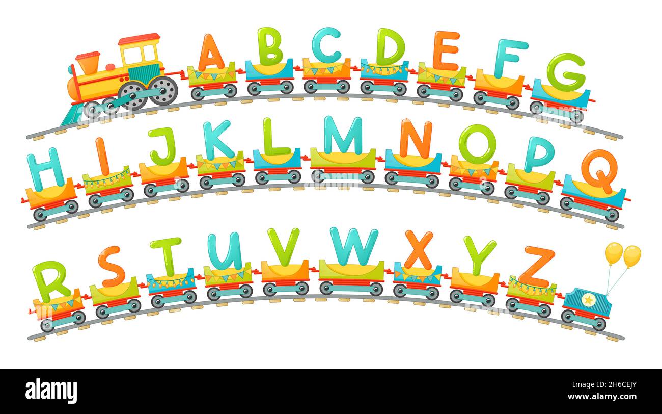 Train alphabet for kid in cartoon style. Capital letters only. Vector ...