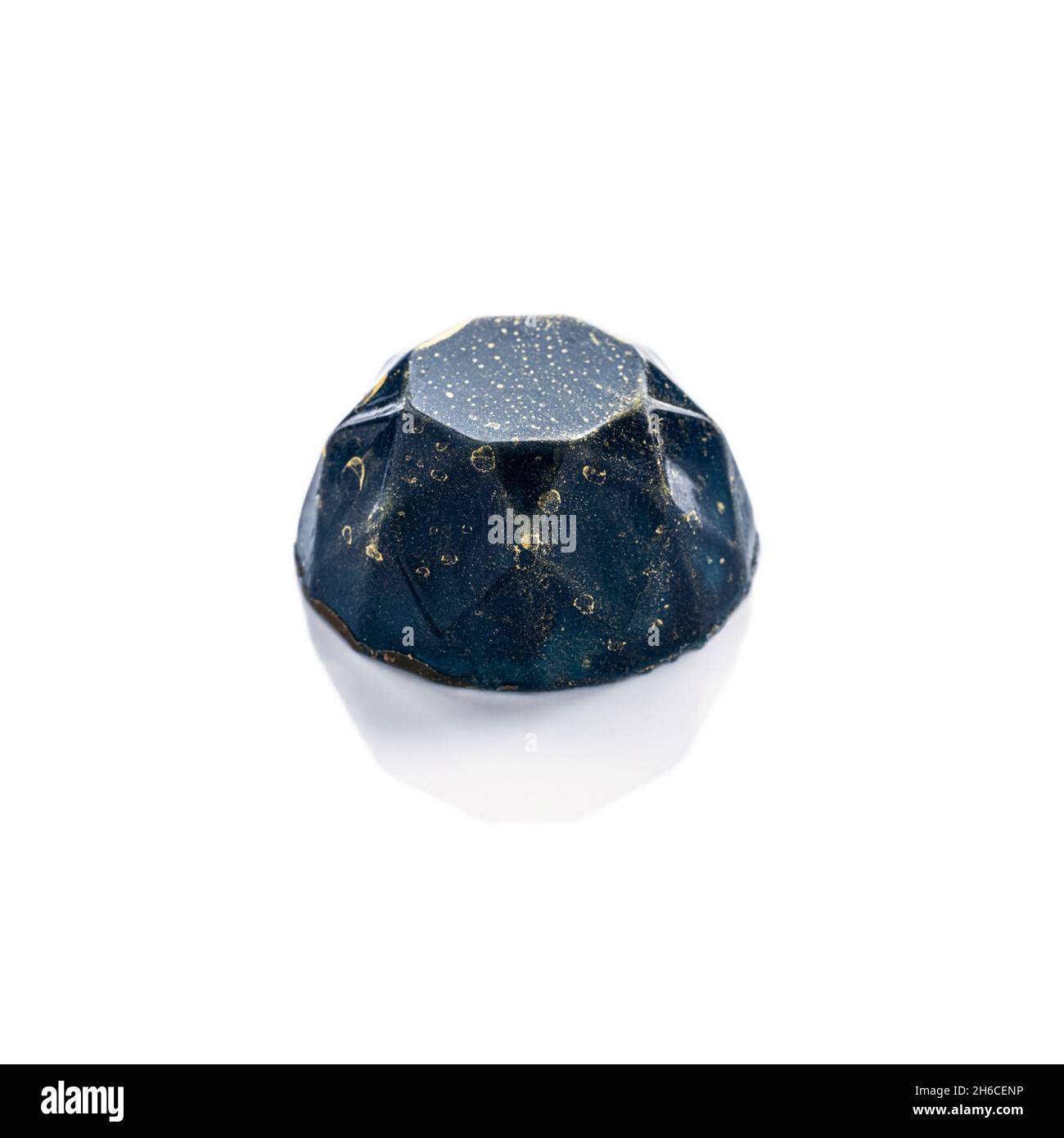 Handmade blue color chocolate candy isolated on white background. Front ...