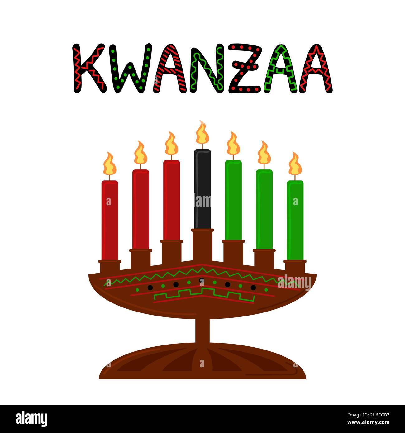 Kwanzaa holiday symbol isolated. Seven candles in candle holder ...