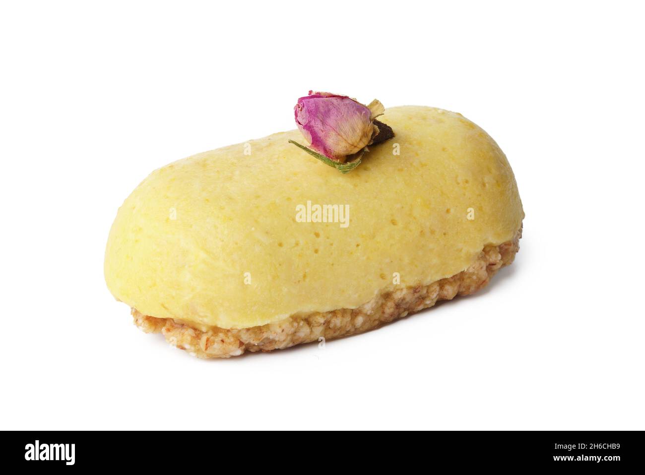 Mini mousse pastry dessert with rose isolated on white Stock Photo - Alamy