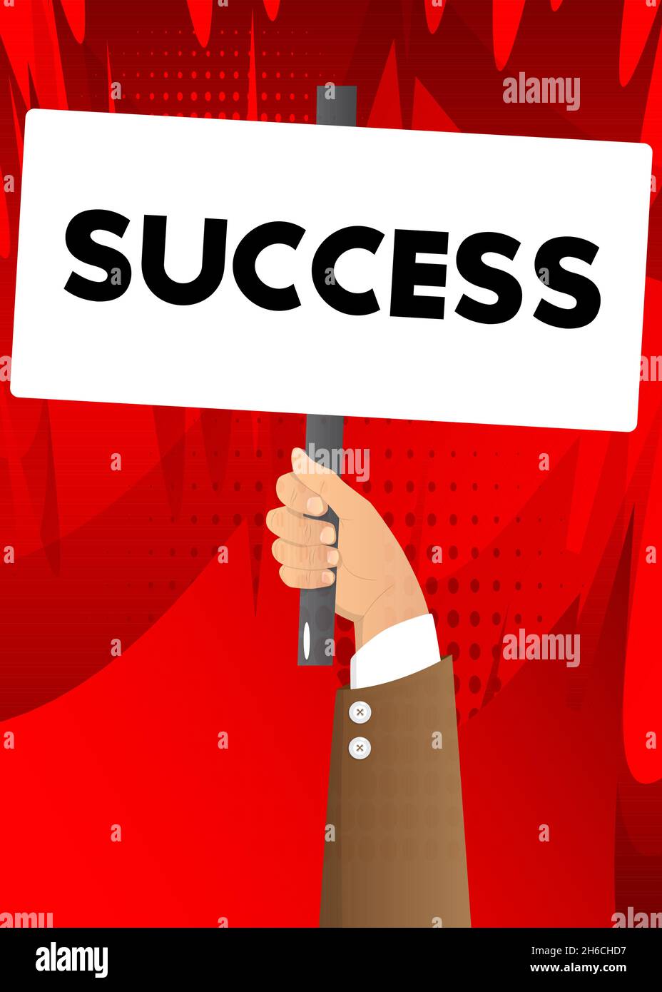 Hand holding banner with Success text on paper. Man showing billboard ...