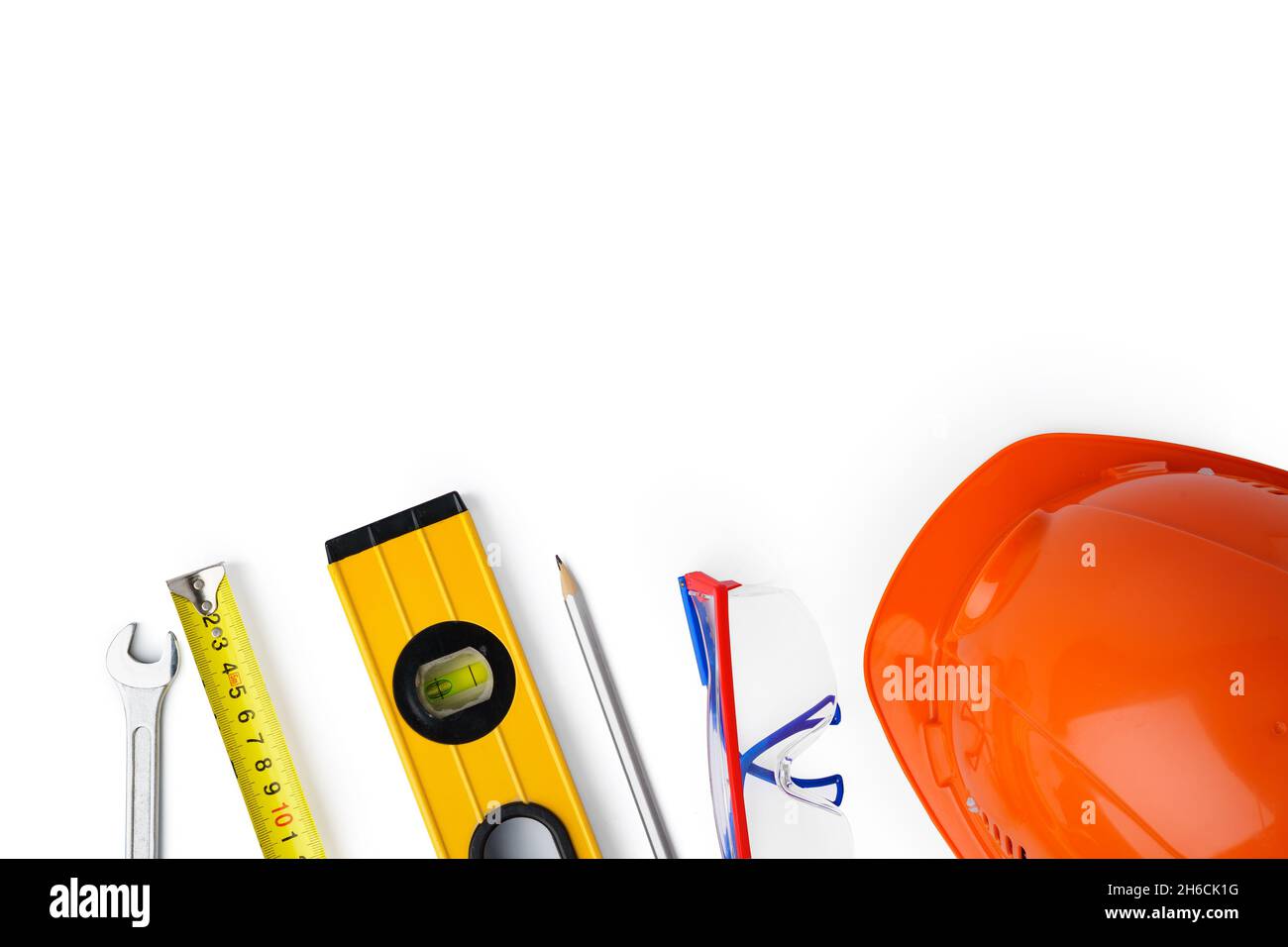 Engineer work tools isolated on white background Stock Photo - Alamy