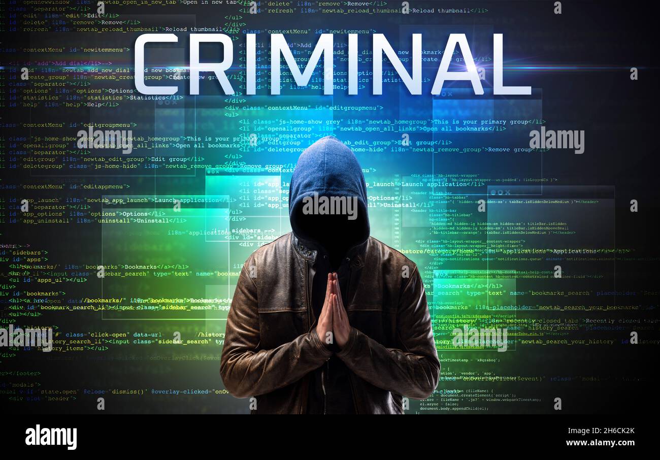 Faceless hacker on code background Stock Photo - Alamy