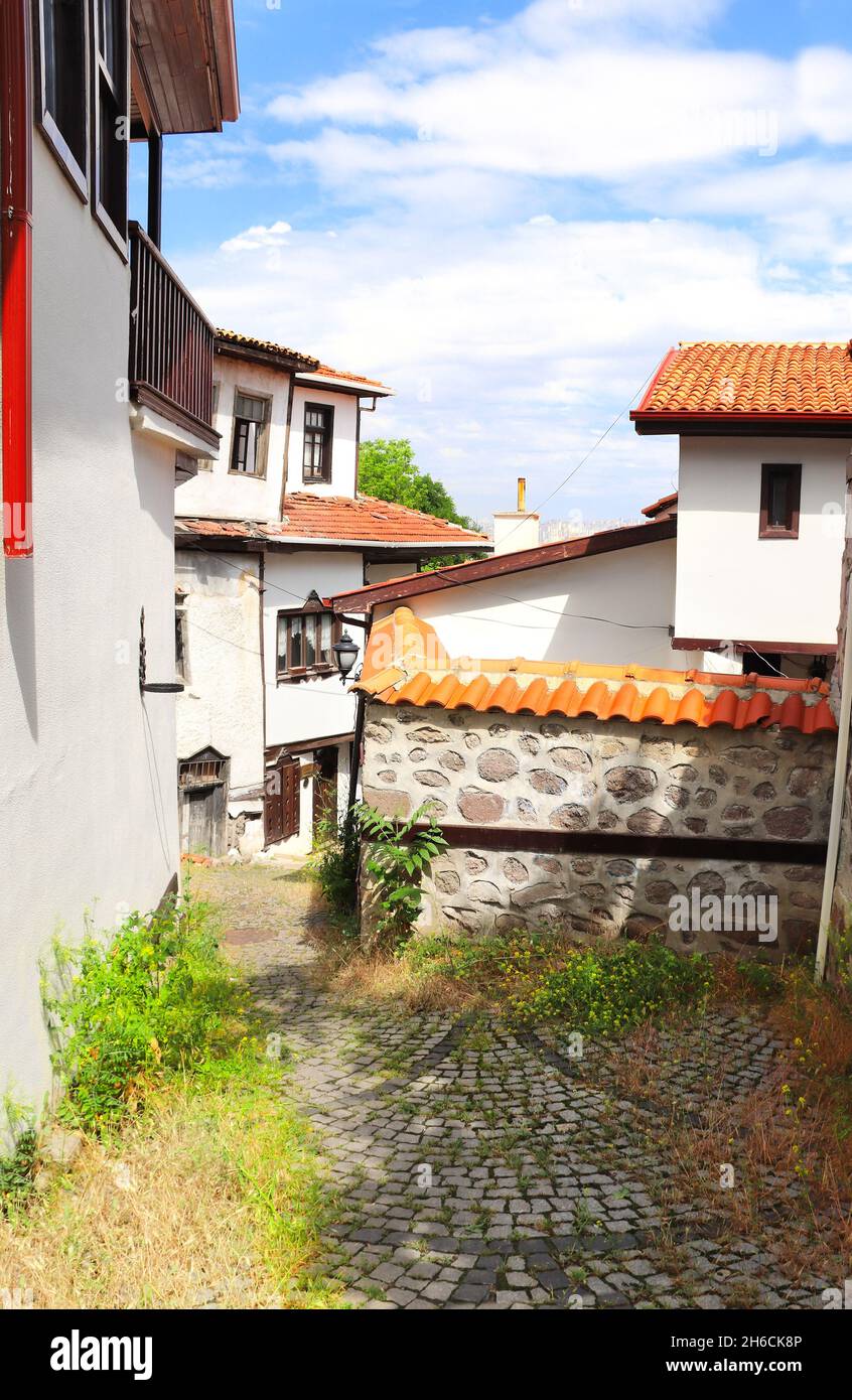 Medieval houses in old town Kaleici in Ankara, Turkey. Narrow ...