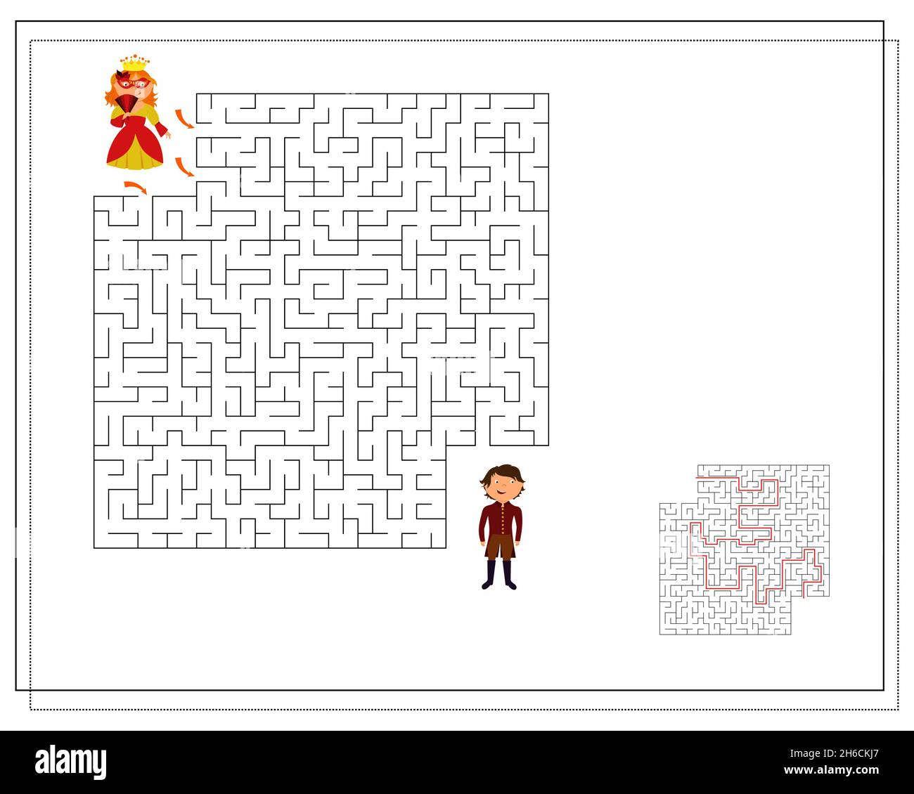 A puzzle game for kids, go through the maze. A boy and a girl in a ...