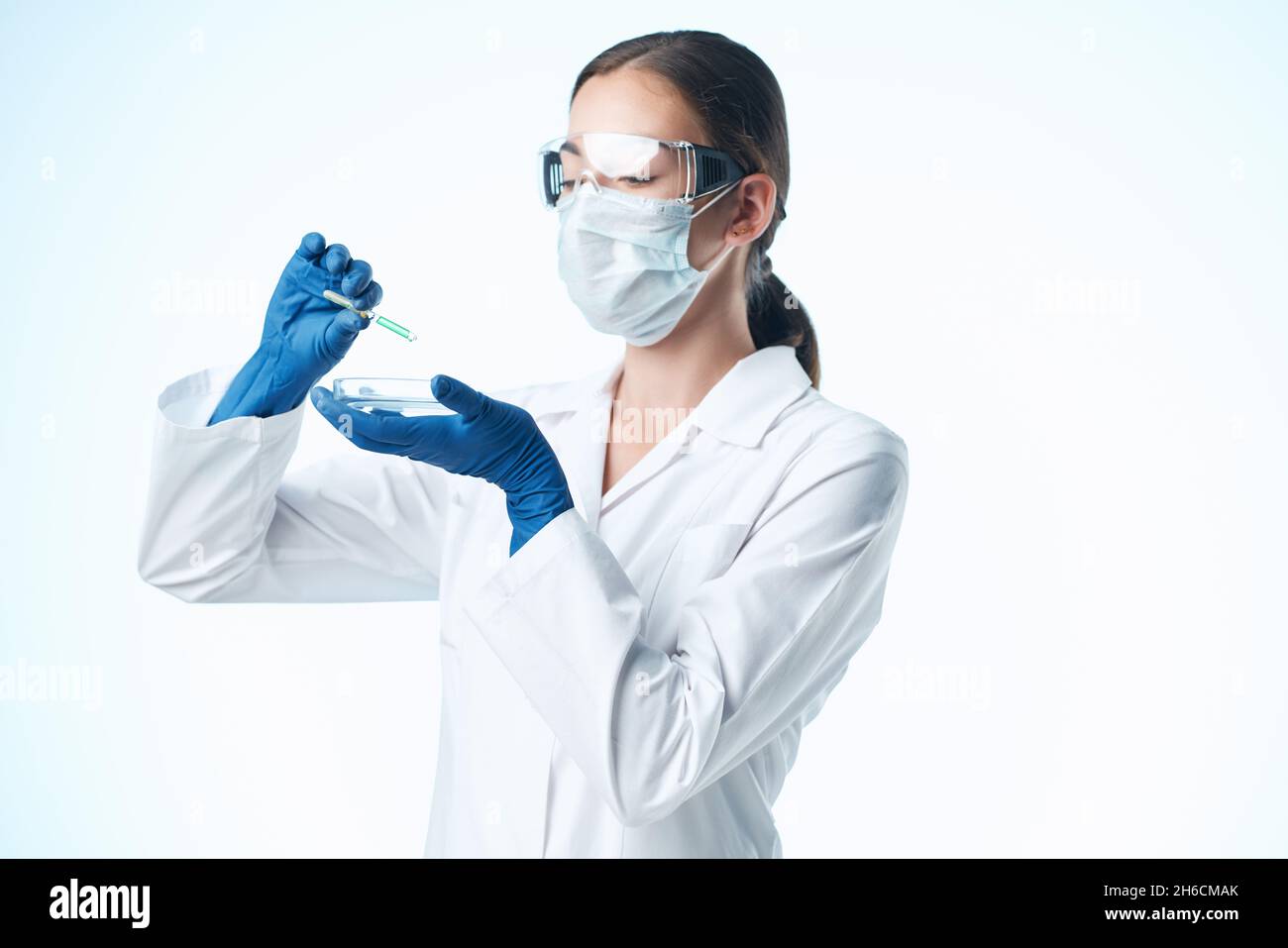 scientist analysis biotechnology research medicine light background ...