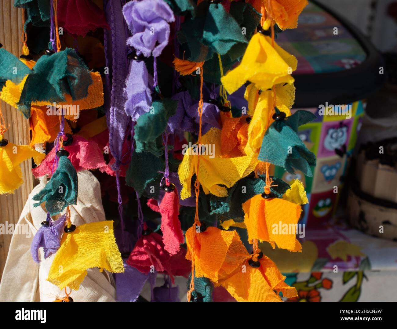 Pieces of colored tissue a large number of colorful scraps of fabric ...