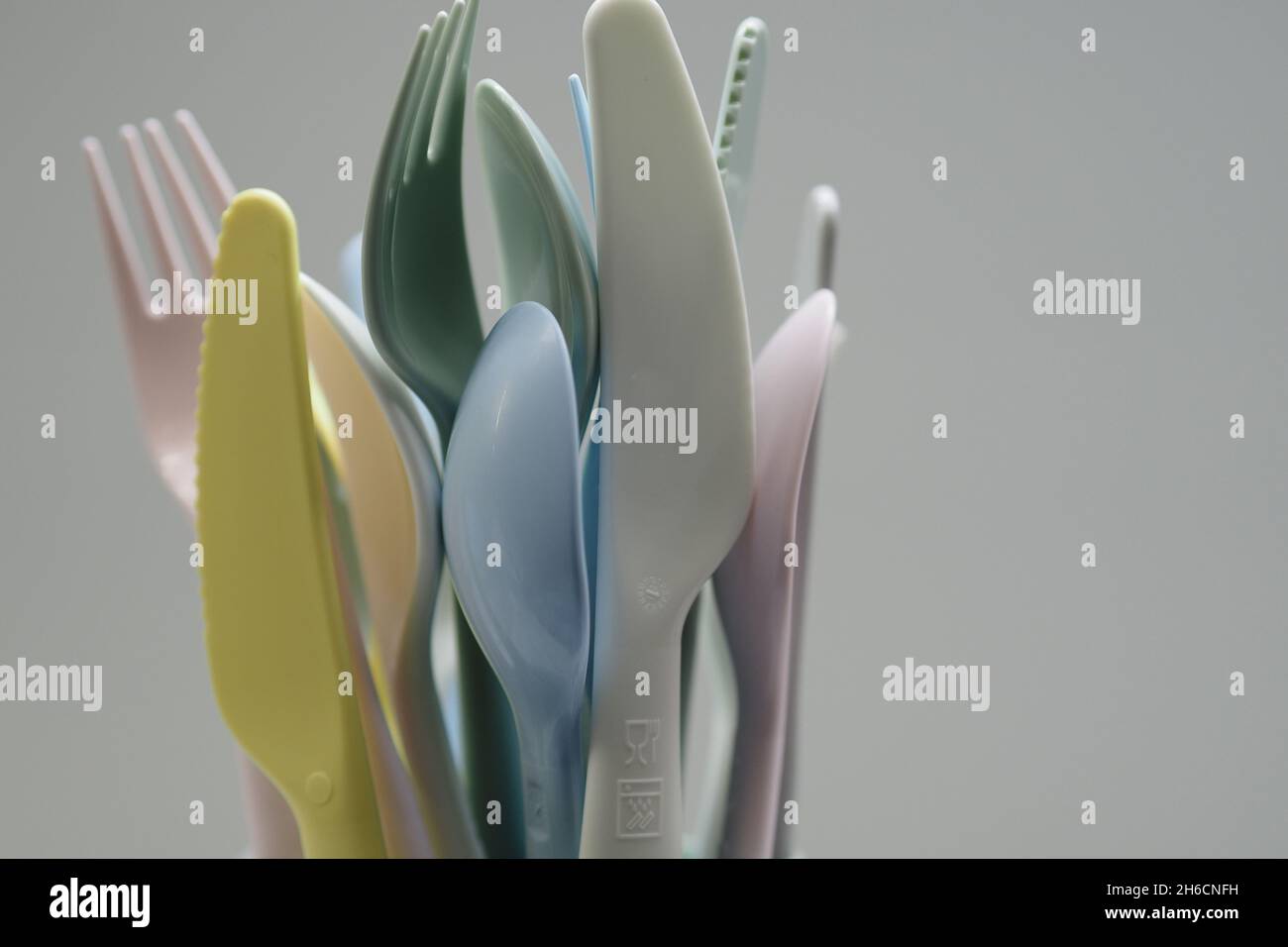 Plastic cutlery for children. Children's tableware is safe Stock Photo ...