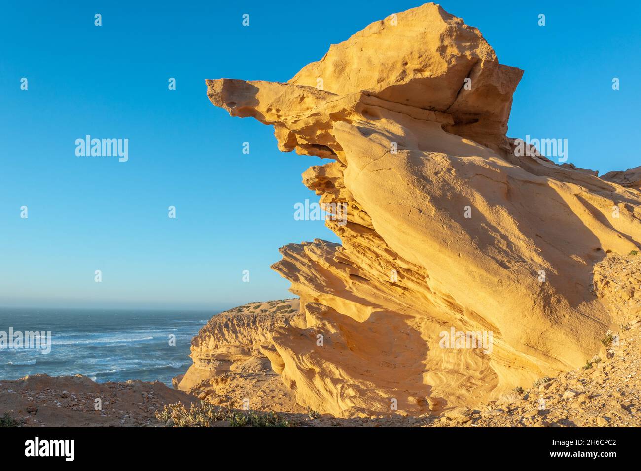 Moroccan Atlantic coast. Wind erosion of rocks and sand sculpting ...