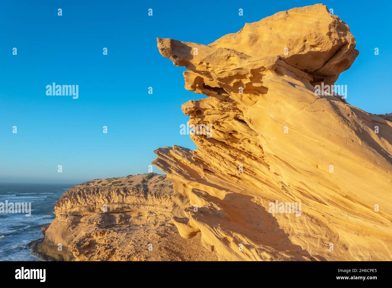 Moroccan Atlantic coast. Wind erosion of rocks and sand sculpting ...