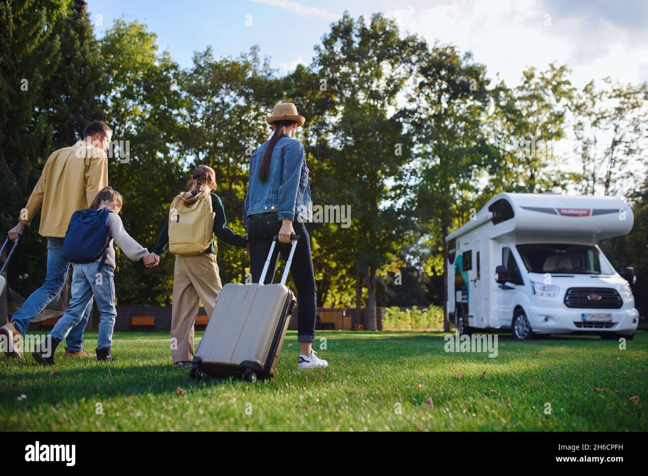 Family and caravan park and rear view hi-res stock photography and ...