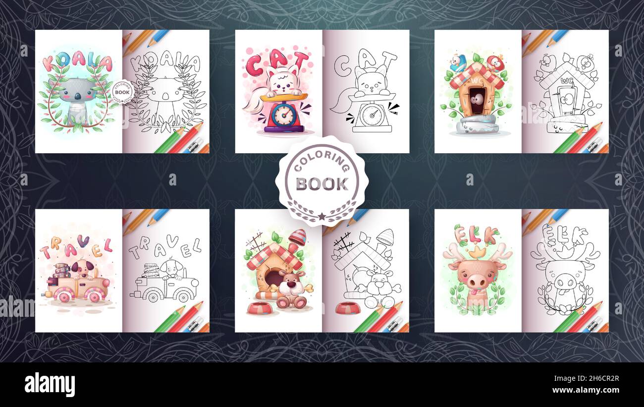 Set cartoon character coloring book Stock Vector Image & Art - Alamy