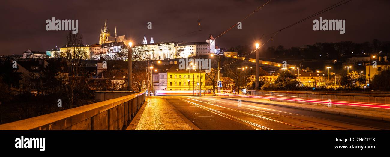 Blurred night tram in Prague Stock Photo - Alamy