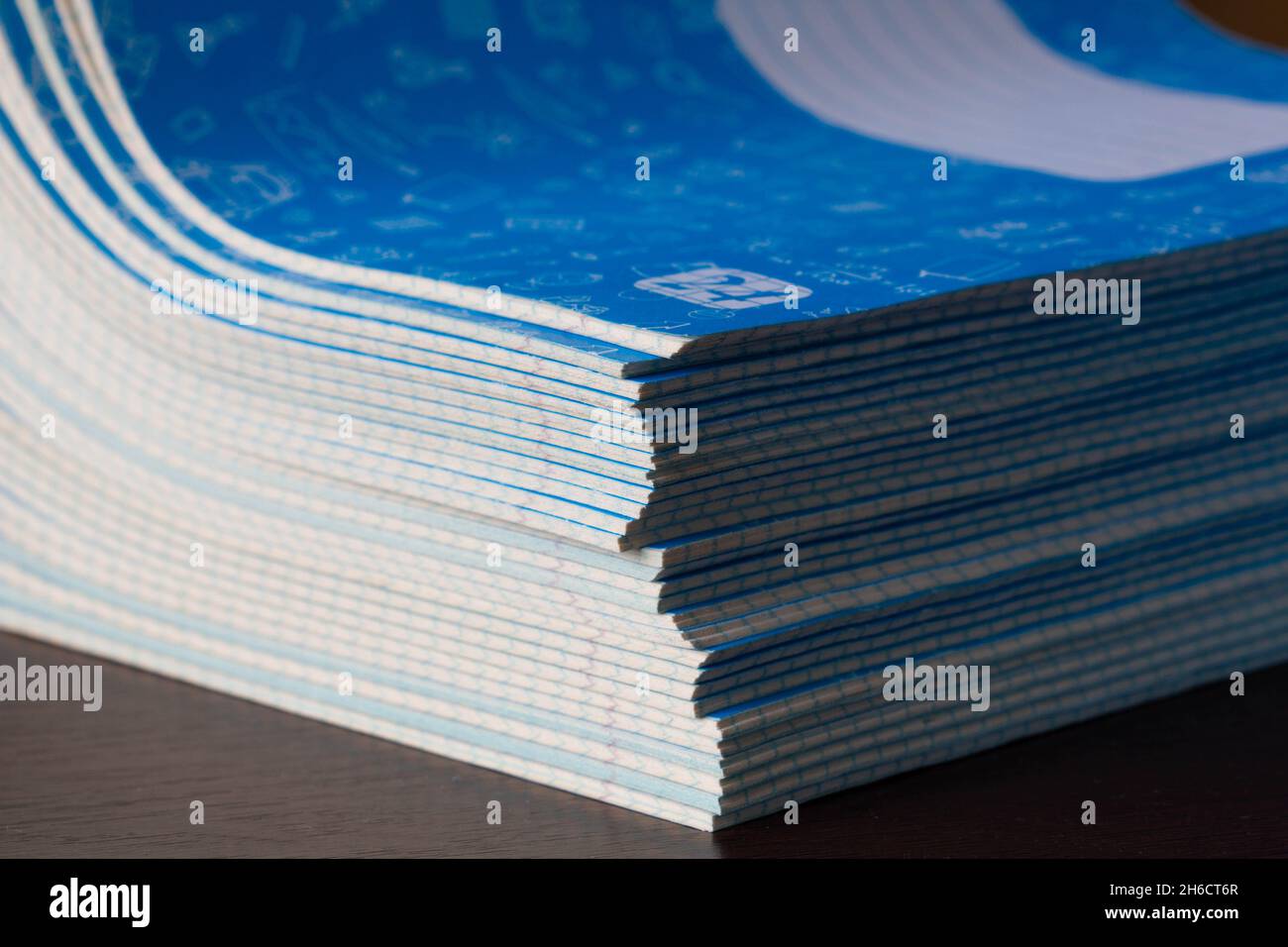 Stack of Notebooks. Back to school. A pack of blue school notebooks on ...