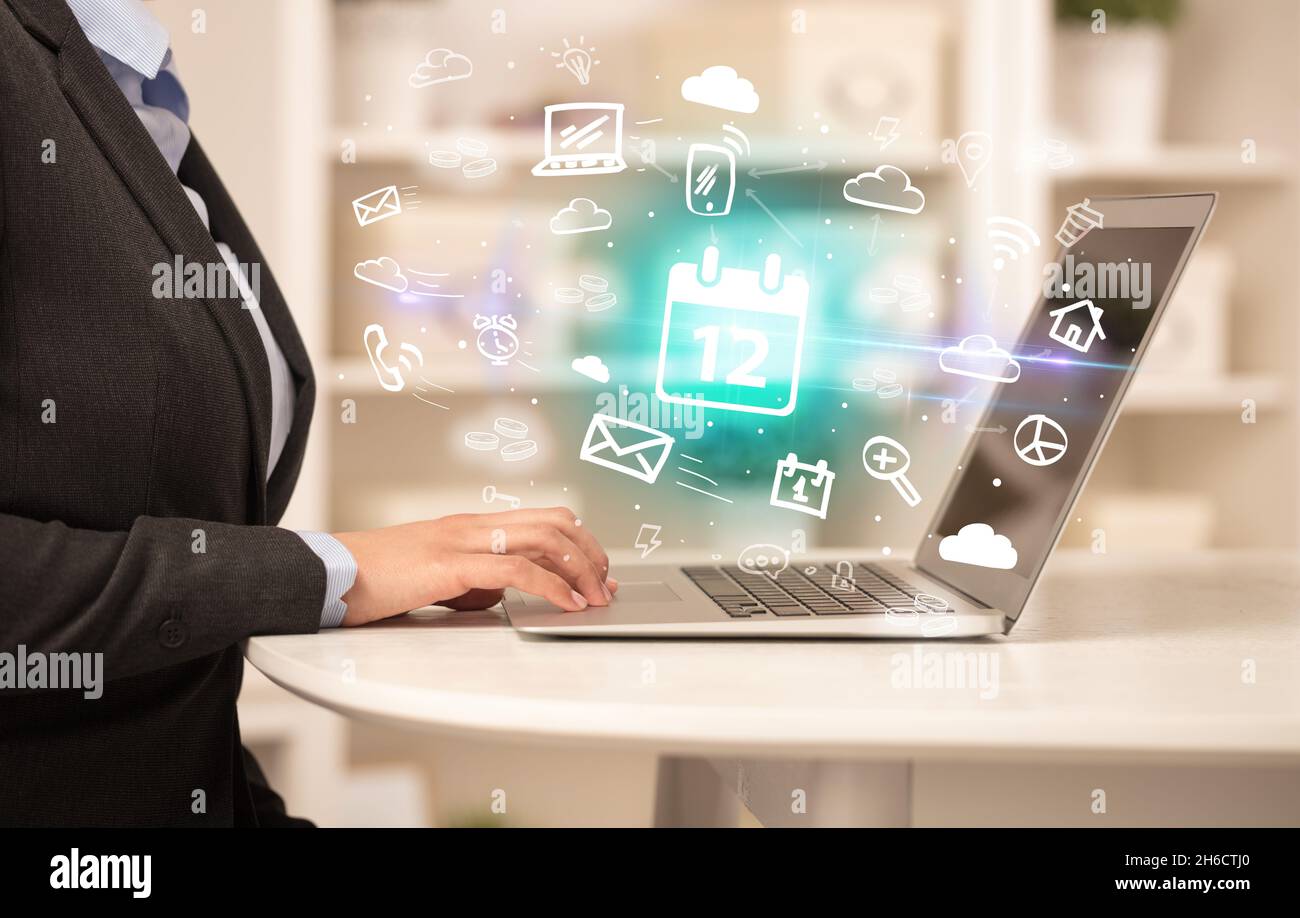 Businessman working on laptop with new business concept Stock Photo - Alamy