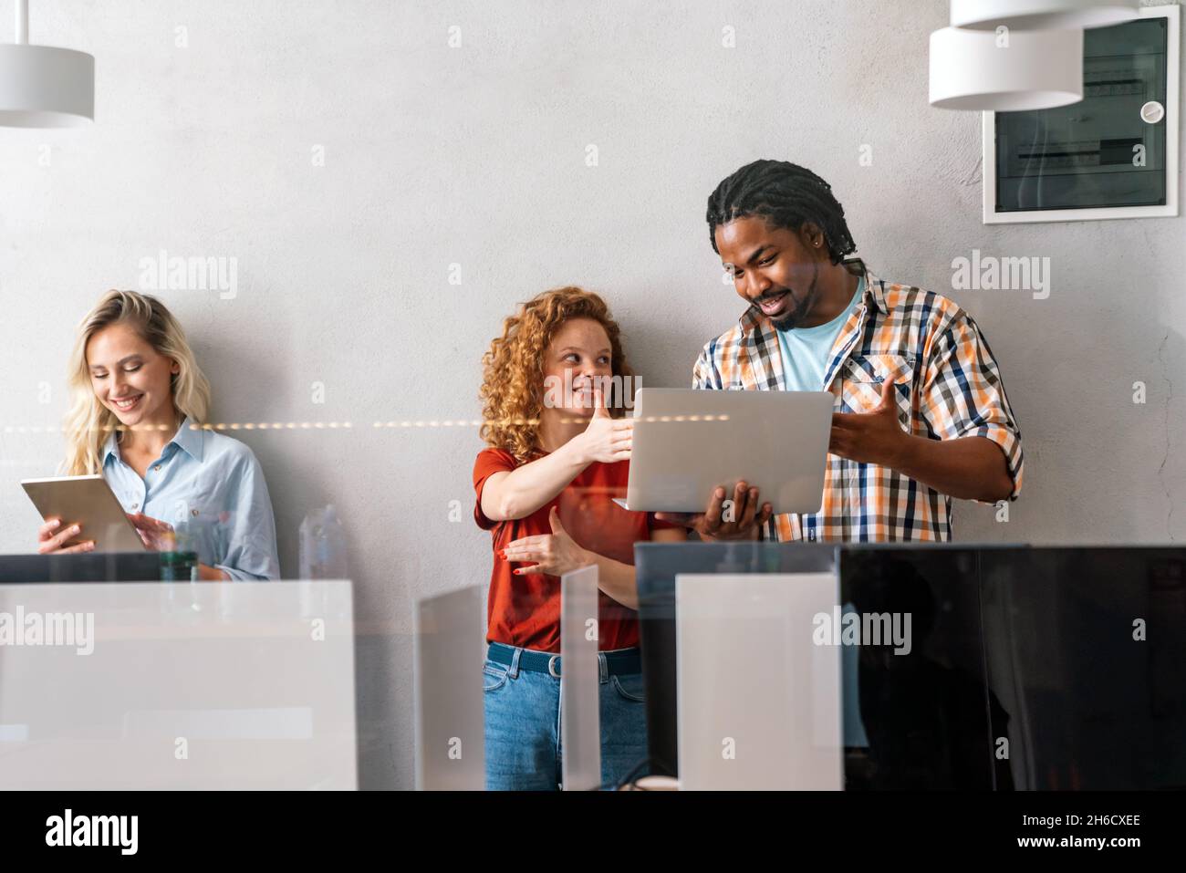 Group of successful business people working together in office ...